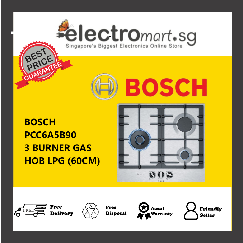 BOSCH PCC6A5B90 3 BURNER GAS HOB LPG (60CM) | Shopee Singapore