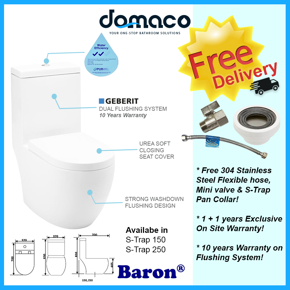 Baron BW888 Geberit Washdown Flushing 1-Piece Toilet Bowl With Soft ...