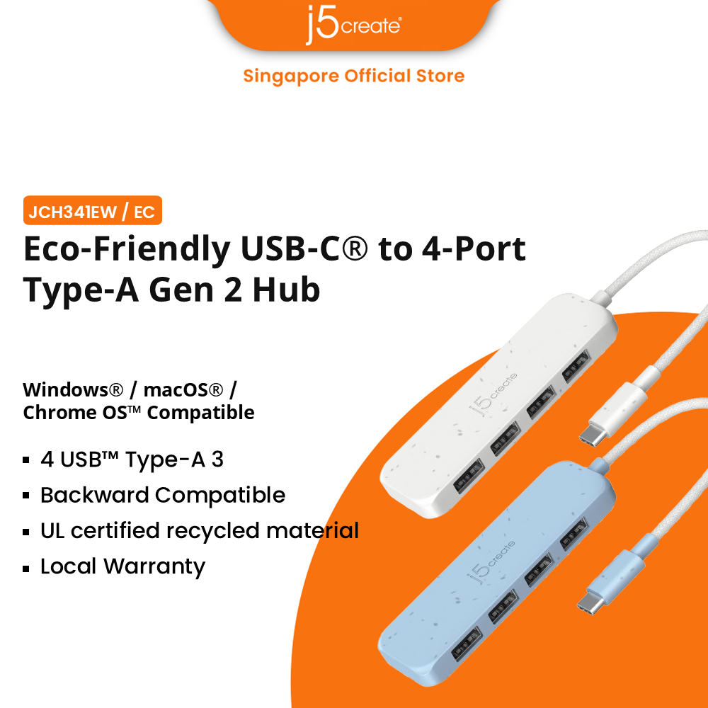 J5CREATE JCH341E Eco-Friendly USB-C® to 4-Port Type-A Gen 2 Hub ...