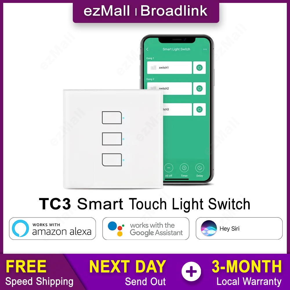 Broadlink Smart Touch Switch TC3, Wireless RF 433 Light Wall Switch ...