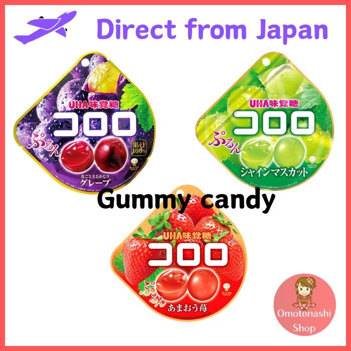 UHA Mikakuto Gummy candy Cororo (Grape 48g, Amaou Strawberry 40g, Shine ...