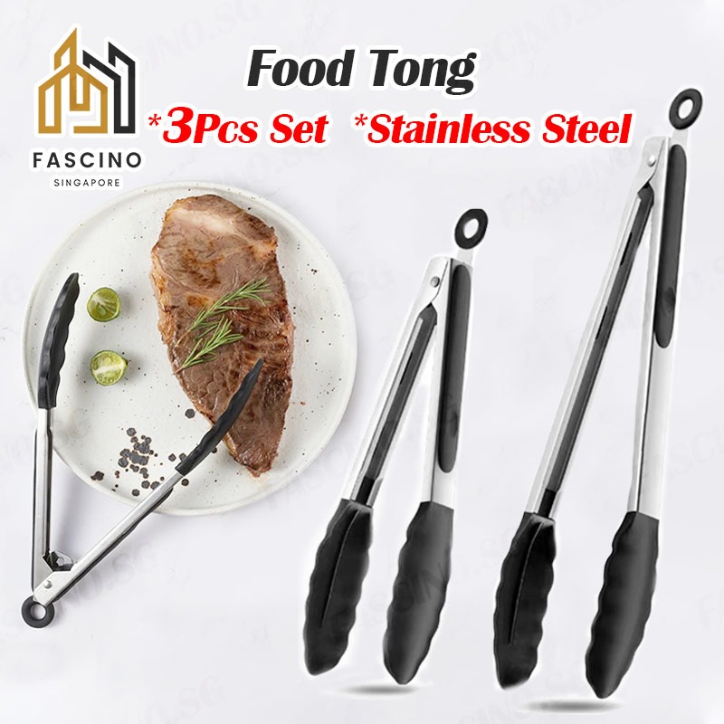 【SG】3PCS Stainless Steel Food Tong Set of 7in 9in 12in with Silicone ...
