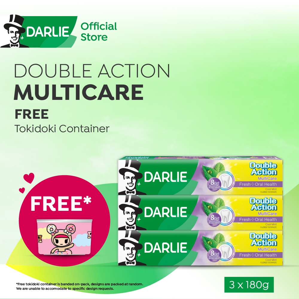 (Bundle of 3) Darlie Double Action Multicare Toothpaste 180g x 3 + Free Tokidoki Container ...