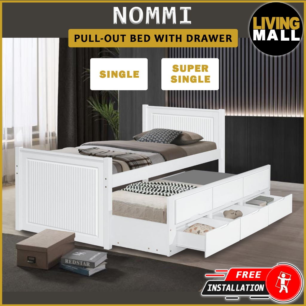 Living Mall Nommi Single / Super Single Pull-Out Bed Frame with Drawers ...