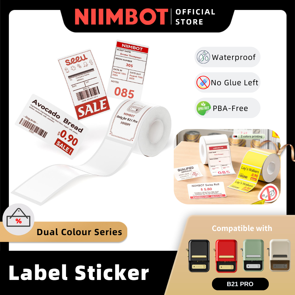 NIIMBOT Dual Colour Label Sticker for B21 PRO Only, Black and Red ...