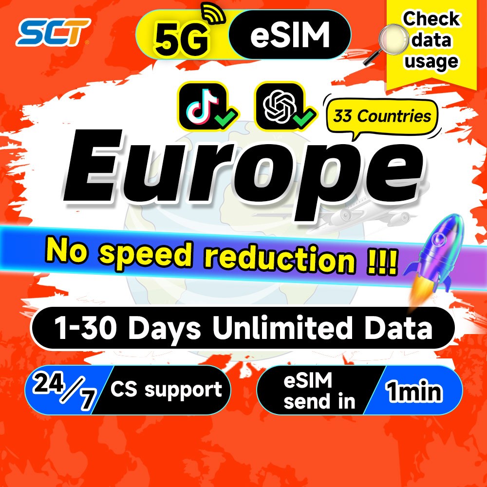 Europe eSIM 1-30 Days Daily 500MB-30GB Unlimited 4G data eSIM Europe eSIM Card Europe 33 ...