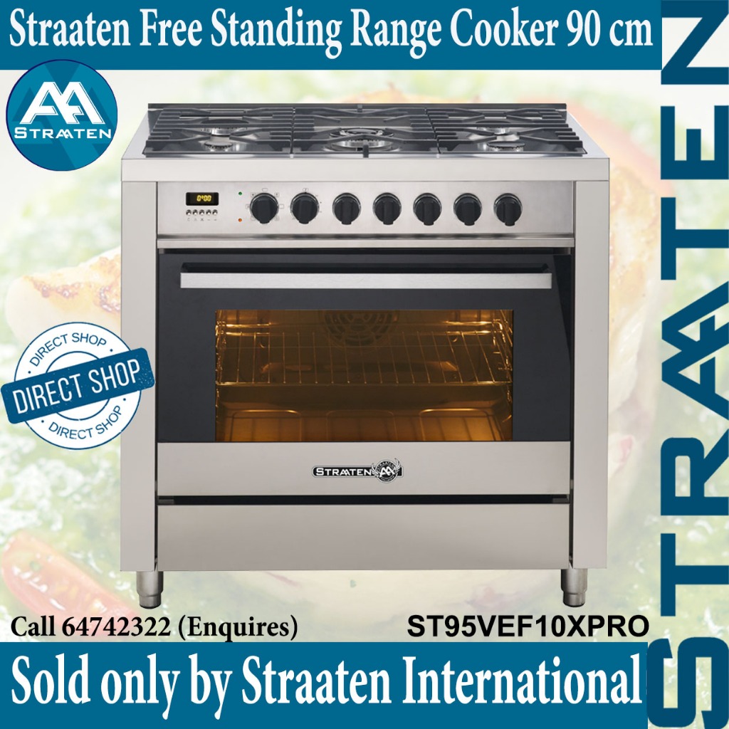 Straaten Free Standing Cooker 90 cm ST95VEF10X-PRO 5 Burners and 10 ...