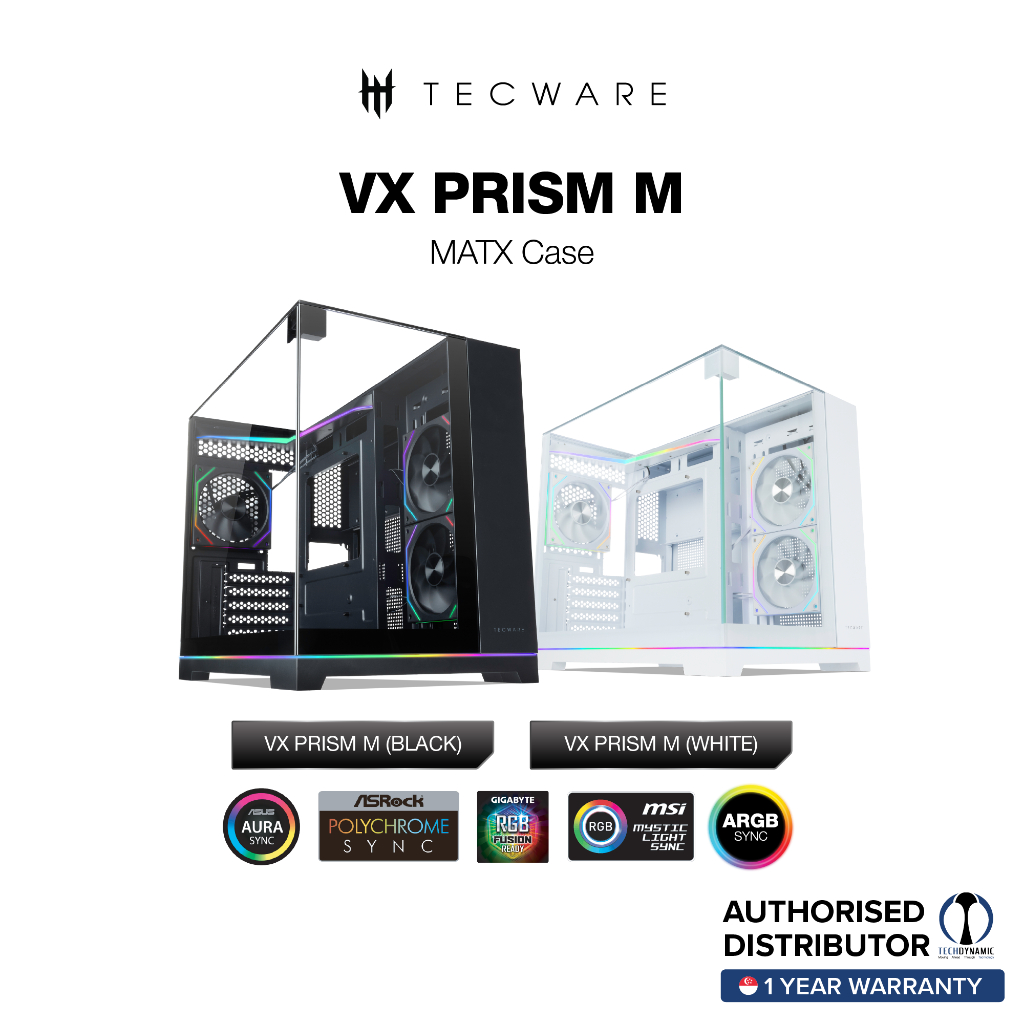 Tecware VX Prism M TG Matx Case w/ 3 x ARGB Fans - Black & White ...