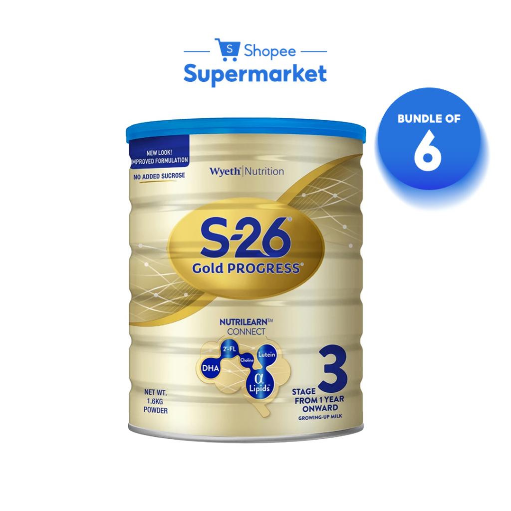 [Bundle of 6] Wyeth Nutrition S-26 Progress GOLD Stage 3 Growing-up Formula (1.6kg) | Shopee ...