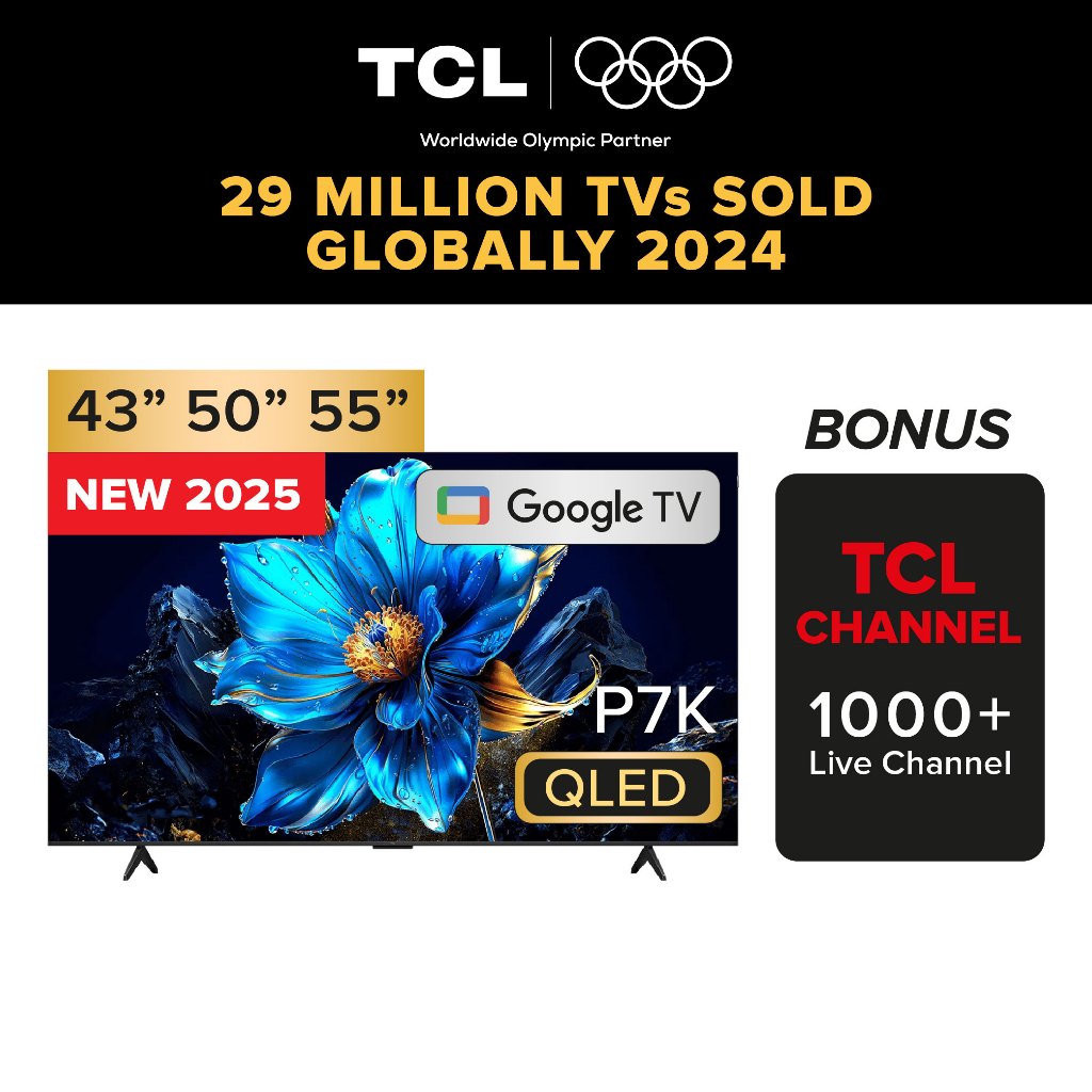 NEW | TCL P7K QLED TV | 43 50 55 inch | 4K Smart TV | AiPQ Processor | Slim & Uni-body | Shopee ...