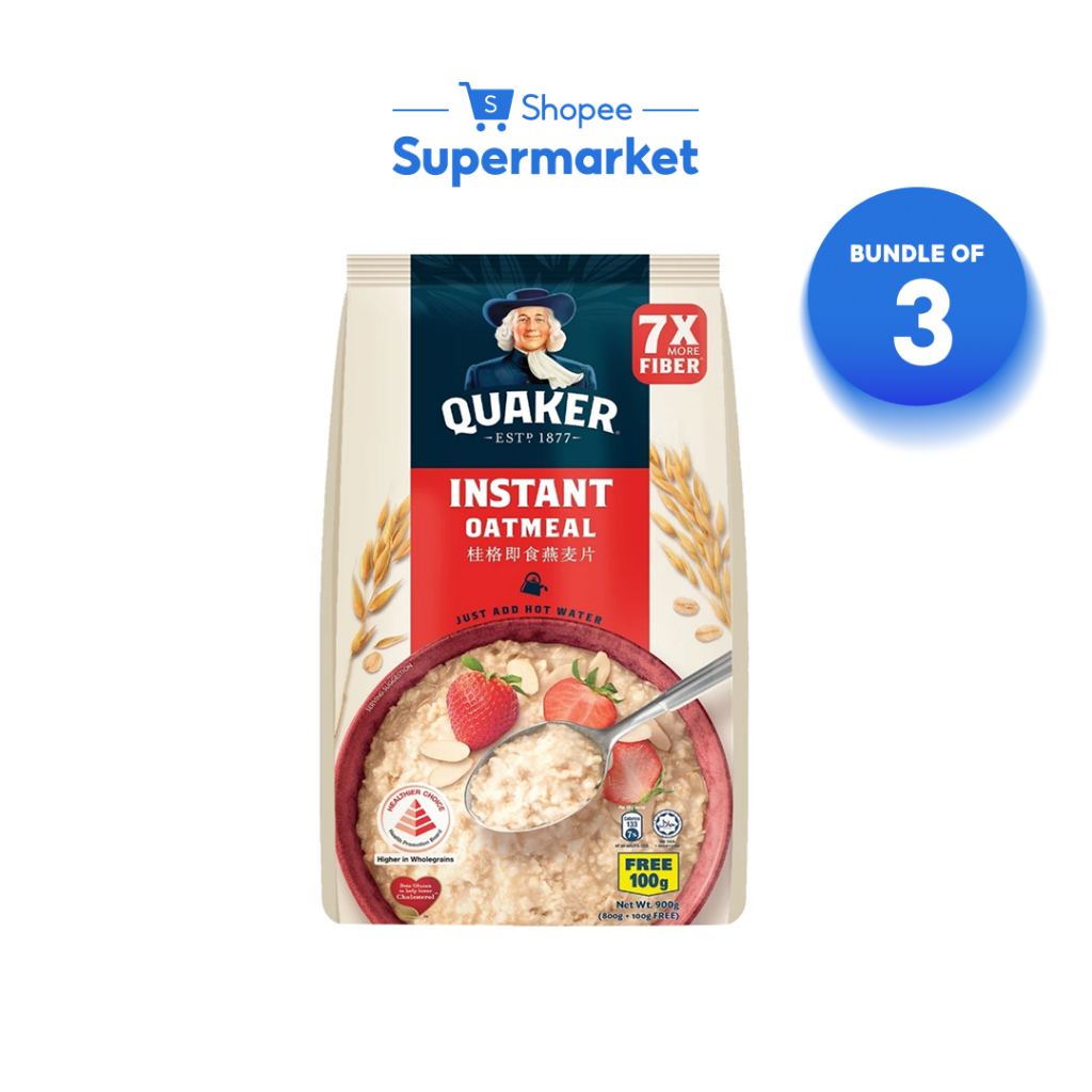 [Bundle of 3] Quaker Instant Oatmeal Refill (800+100g) | Shopee Singapore