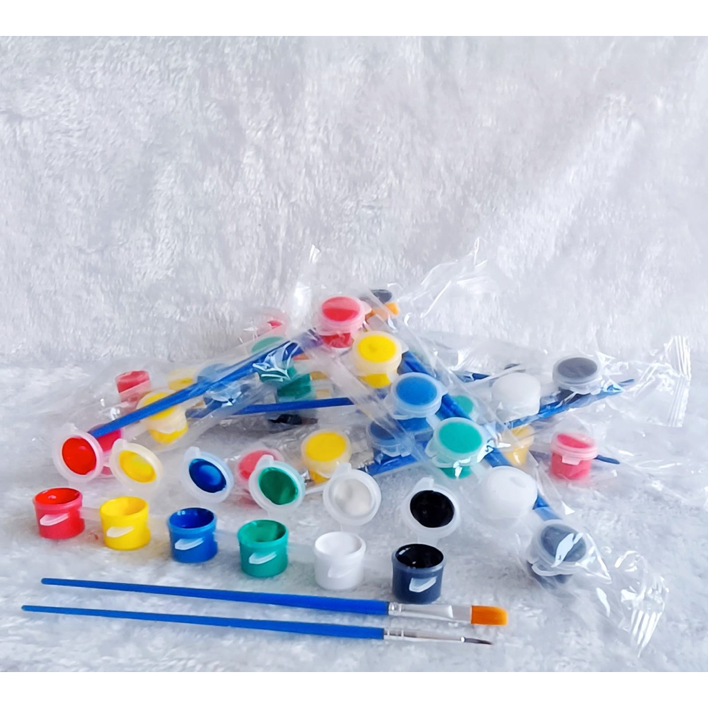 Acrylic Paint Pots (6 Colours w 2 Brushes) | Shopee Singapore
