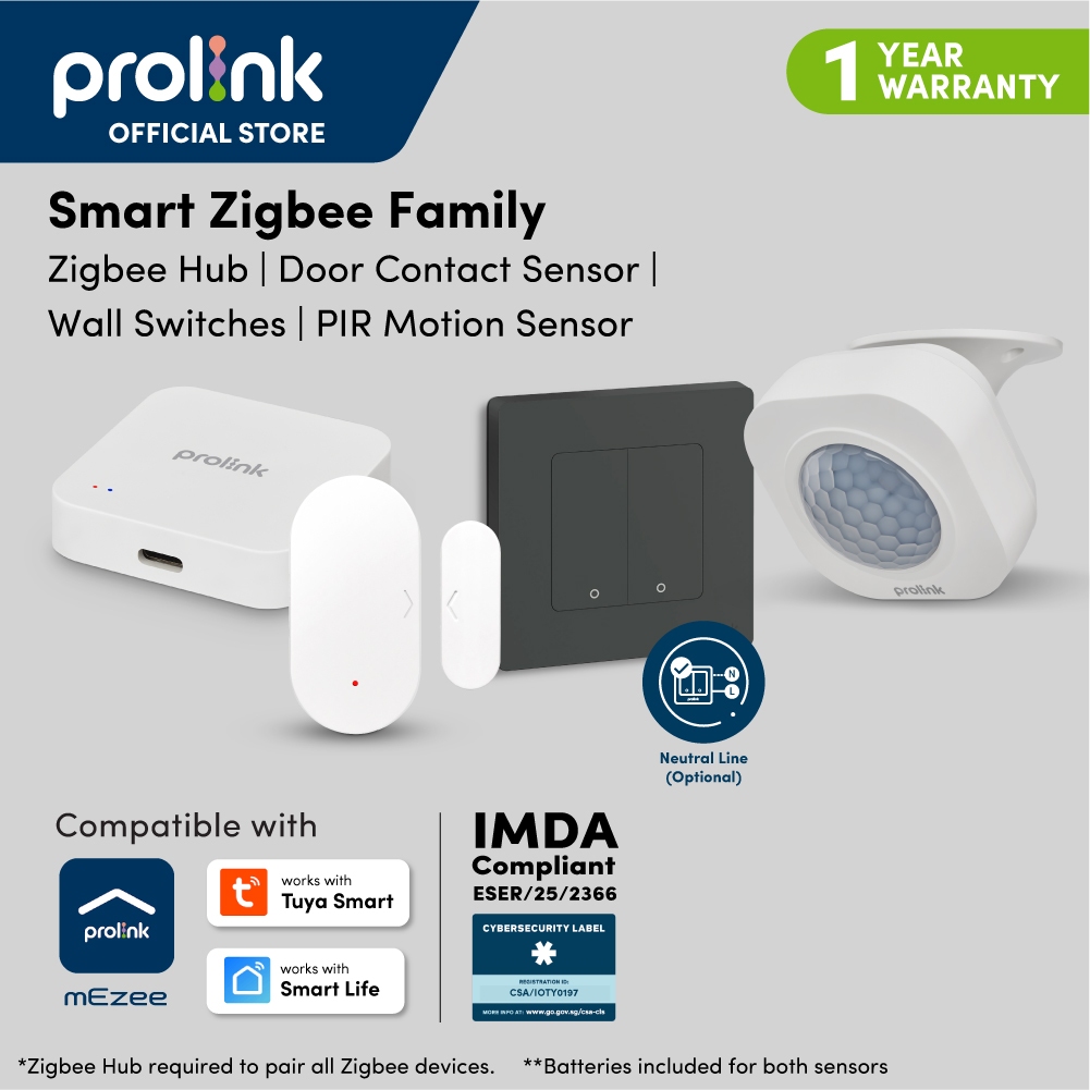 Prolink Smart Zigbee Hub/ Window Door Security Sensor / PIR Motion Sensor (Zigbee Gateway ...
