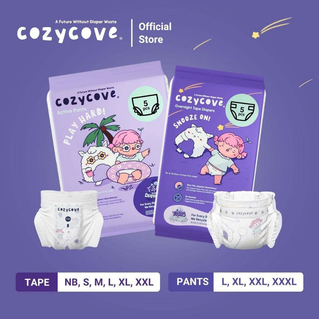 Cozycove Travel Pack (5pcs) Snooze On / Play Hard Baby Diapers Tape / Pants - NB, S, M, L, XL ...