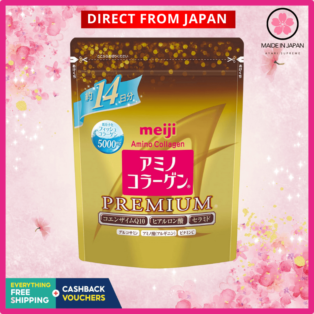 Meiji Amino Collagen Premium Powder 98g – 14 Days’ Supply | Fish Collagen Peptides with Coenzyme ...