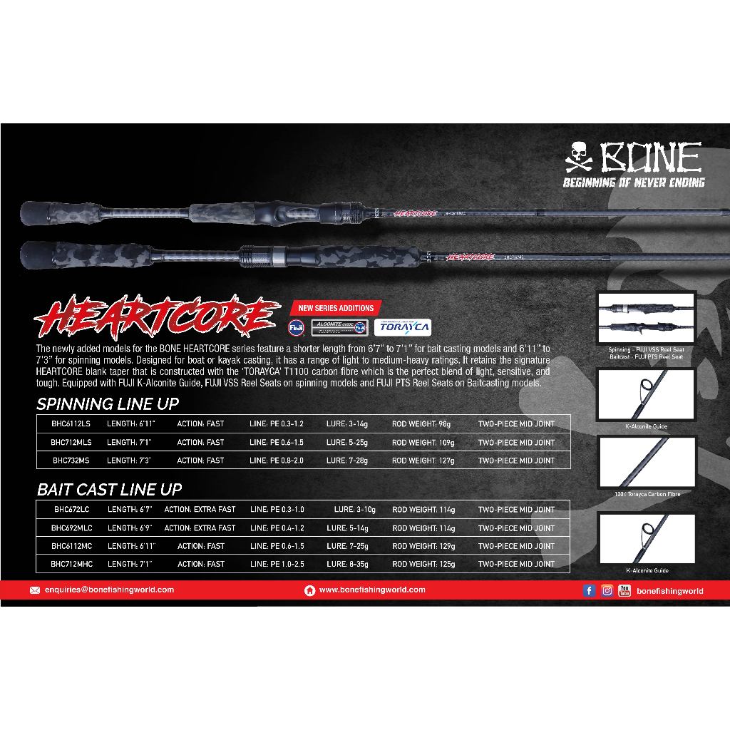 BONE HEARTCORE ROD - SHORT VERSION (SPINNING) | Shopee Singapore