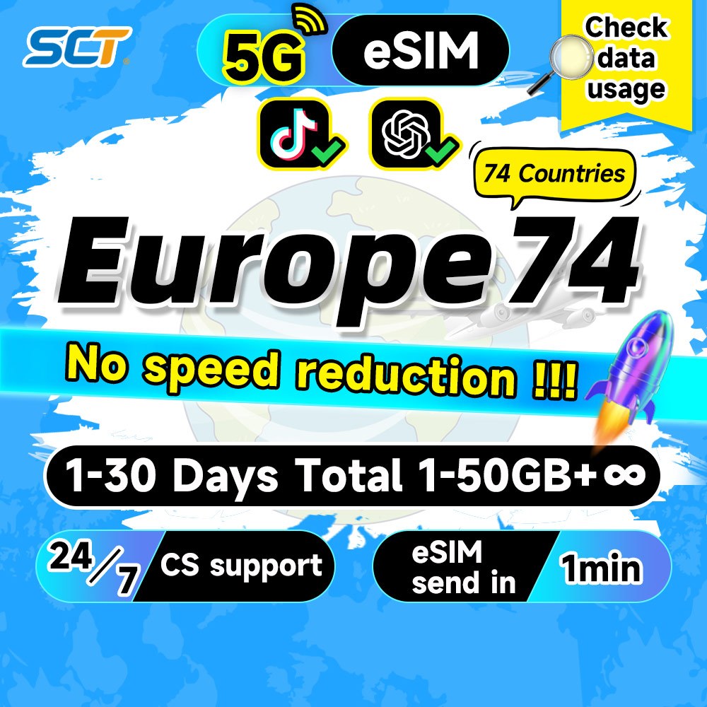 Wefly Europe eSIM 5G 1-30 Days Total 1GB-50GB Unlimited Data eSIM Europe SIM Card For 75 ...