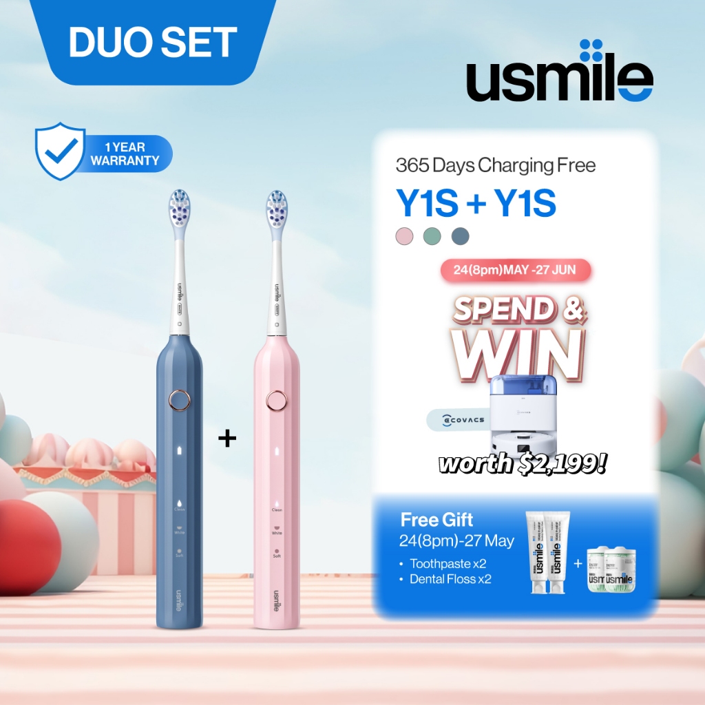 [DUO SET] usmile Y1S Sonic Electric Toothbrush | Plaque Removal | 365 Days Battery Life | USB ...