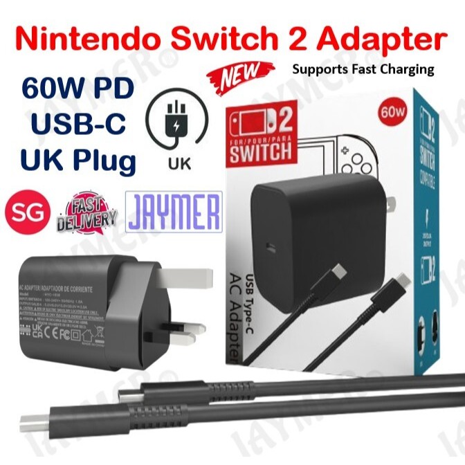(SG STOCK) New Nintendo Switch 2 60W PD USB-C AC Adapter Charger UK ...