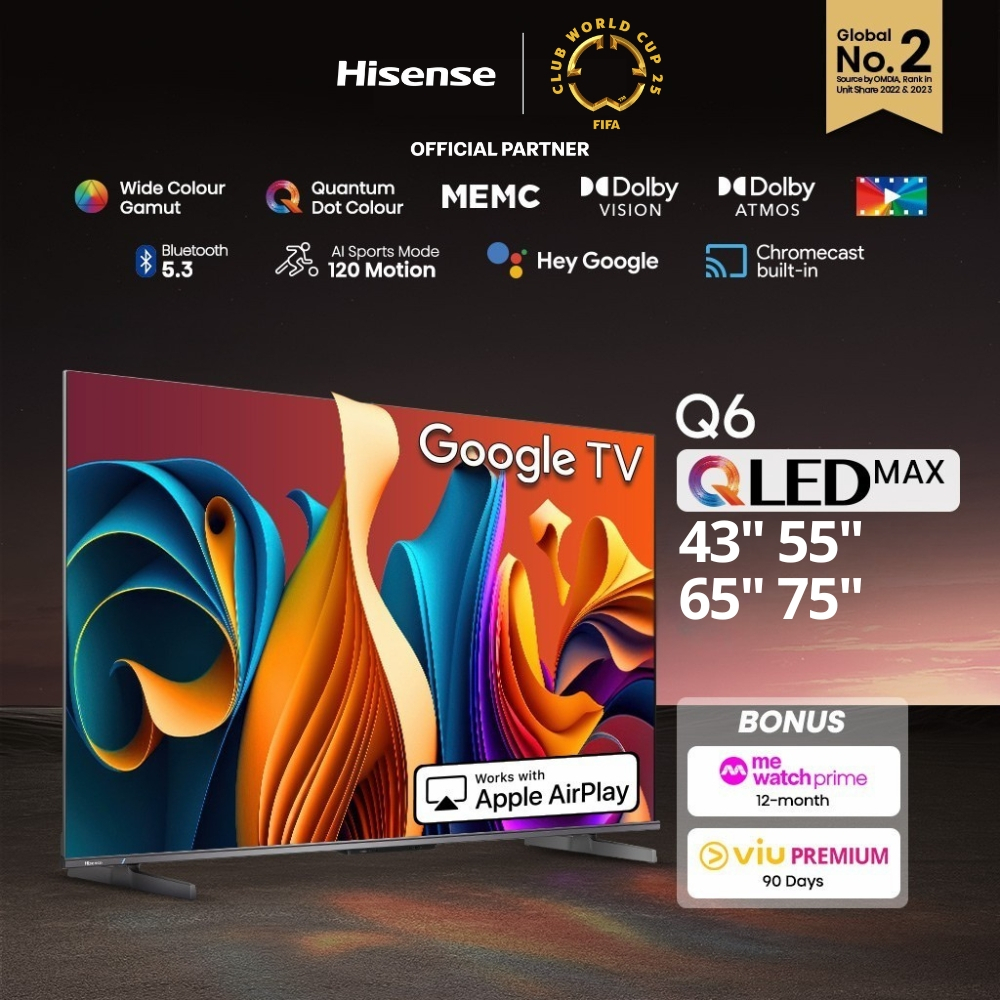 Hisense Q6N 43/50/55/65/75 inch QLED MAX 4K Google TV | 2025 Quantum Dot Technology | Dolby ...