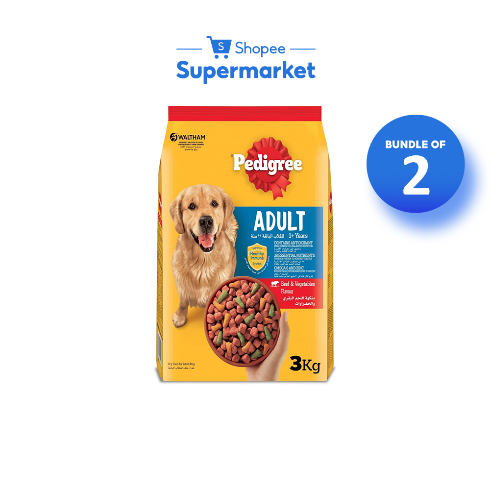 [Bundle of 2] Pedigree Dog Food Dry Beef & Vegetable (3kg) | Shopee ...