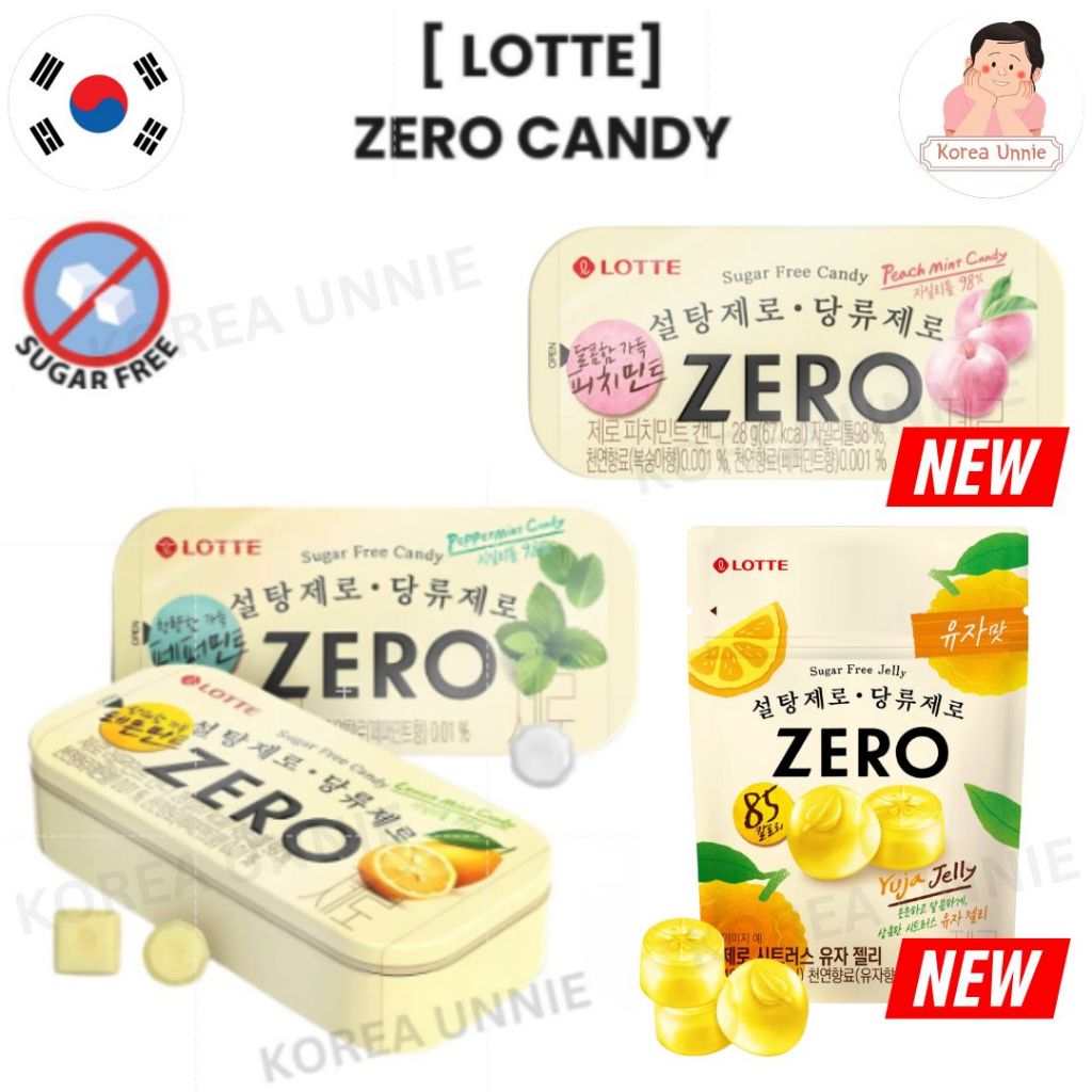 [LOTTE] Zero Candy 28g 2 flavors Lemon Mint, Peppermint, Yuja Jelly ...