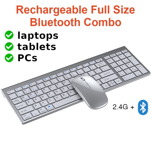 Bluetooth full-size keyboard multi-device rechargeable and mouse ...
