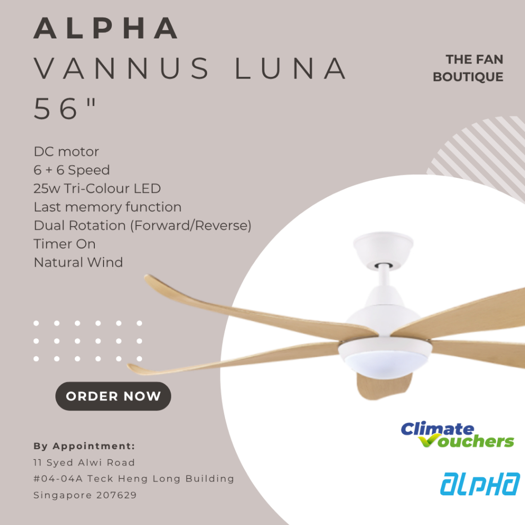[SG Warranty] Alpha Vannus Luna 56" DC Motor Ceiling Fan with Bright ...