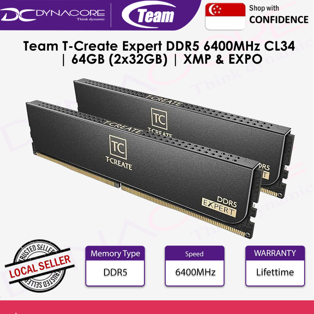 Team T-Create Expert 64GB (2x32GB) DDR5 6400MHz CL34 Desktop RAM ...