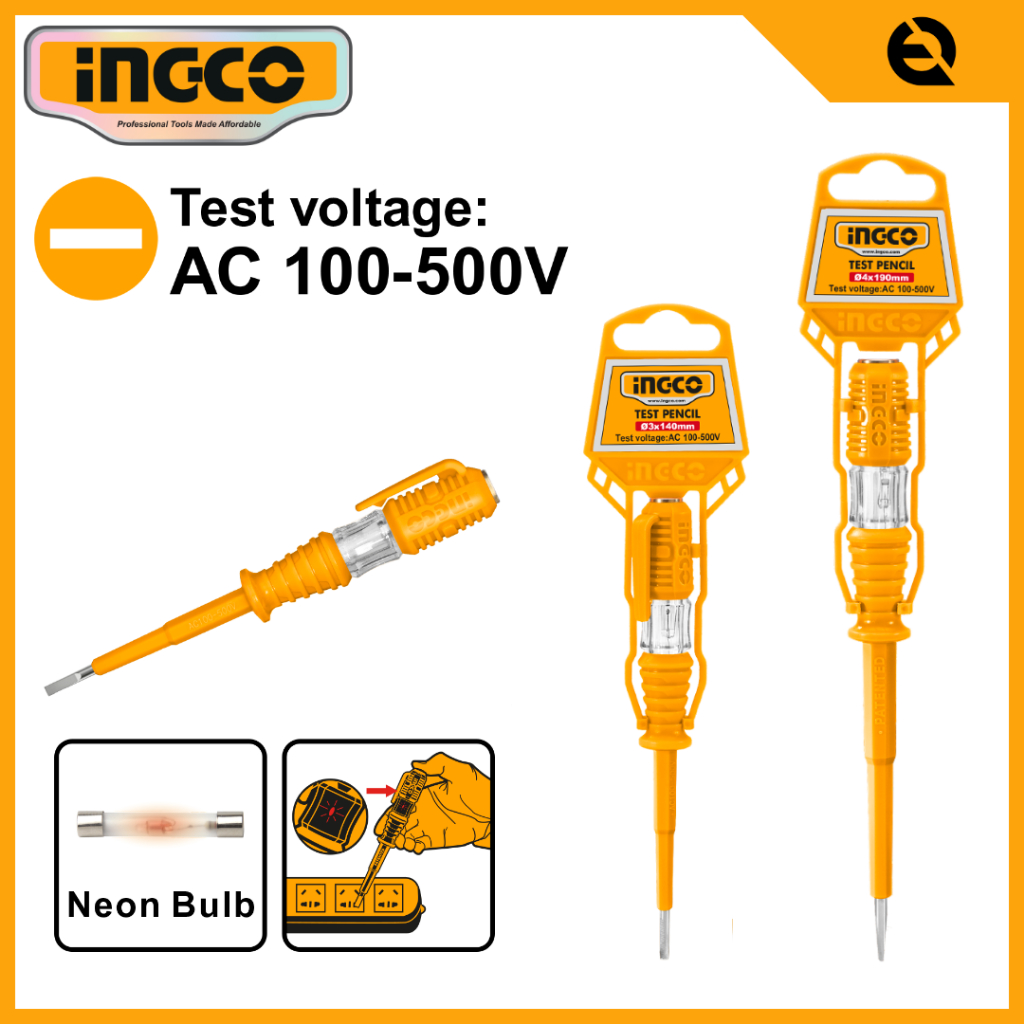 INGCO VOLTAGE TEST PEN 100V - 500V SLOTTED SIZE 140MM & 190MM HSDT1408 ...