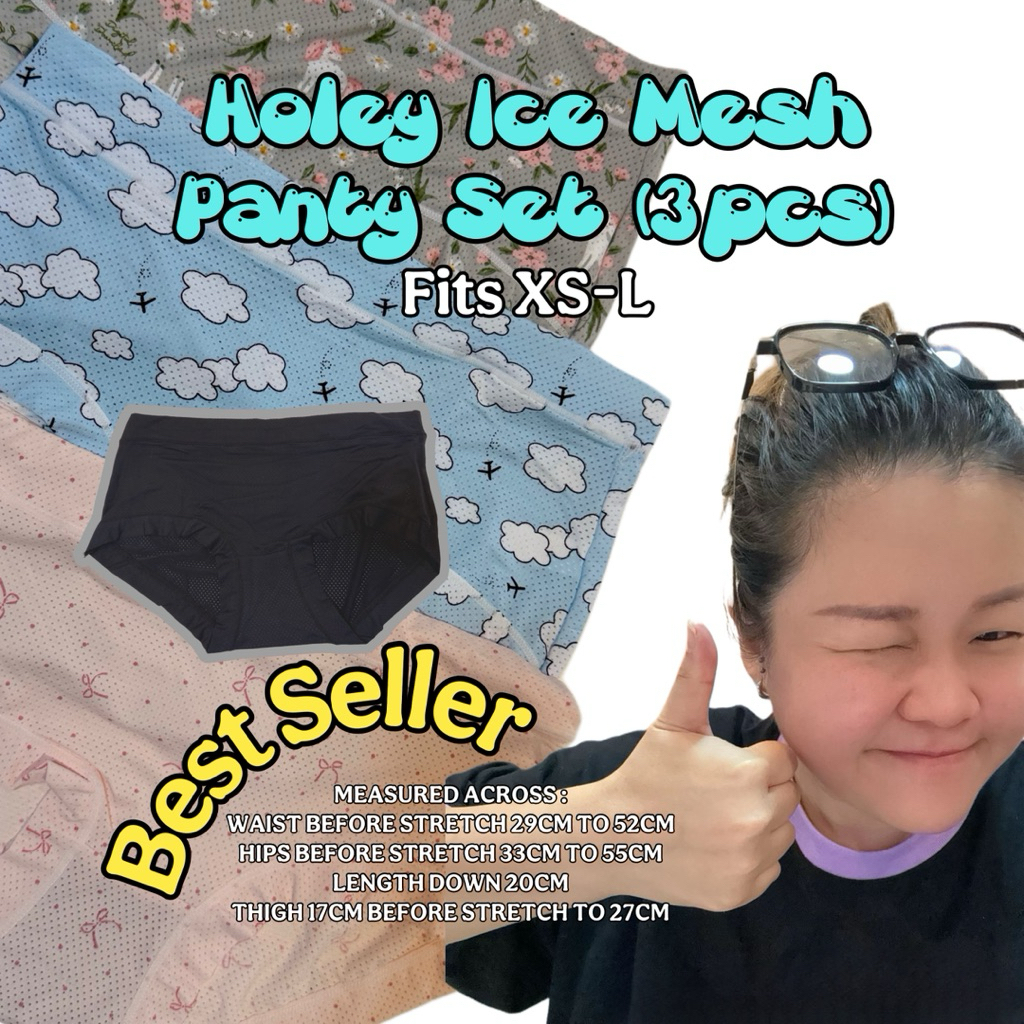 Best Seller Ice Mesh Holey 3pcs Panty Set (Fits XS-L) | Shopee Singapore