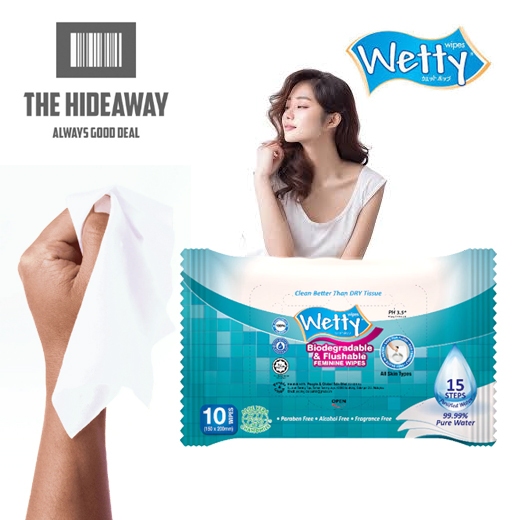 Wetty Biodegradable & Flushable Feminine Toilet Wet Tissue 10's / St ...