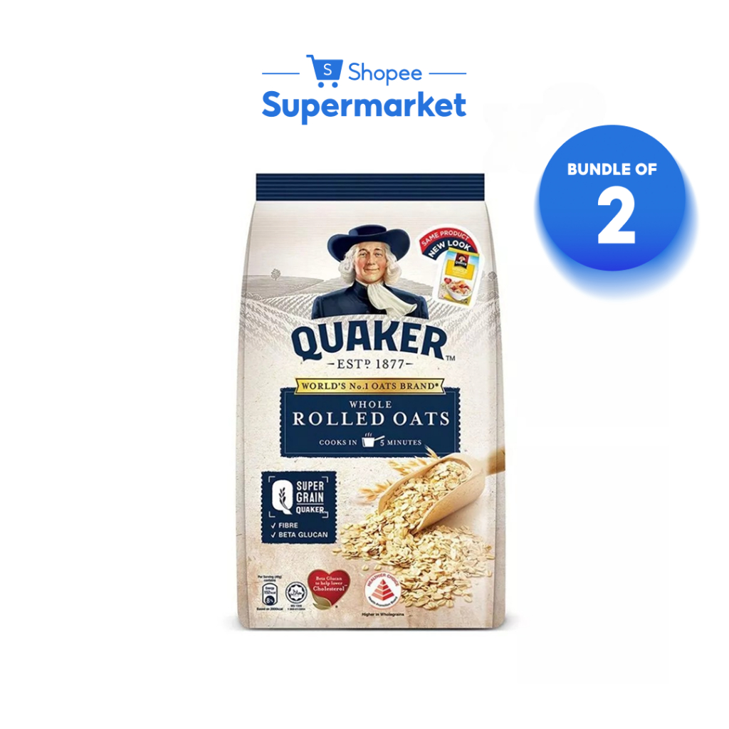 [Bundle of 2] Quaker Whole Rolled Oats 5-Minute Oatmeal (800g) | Shopee ...