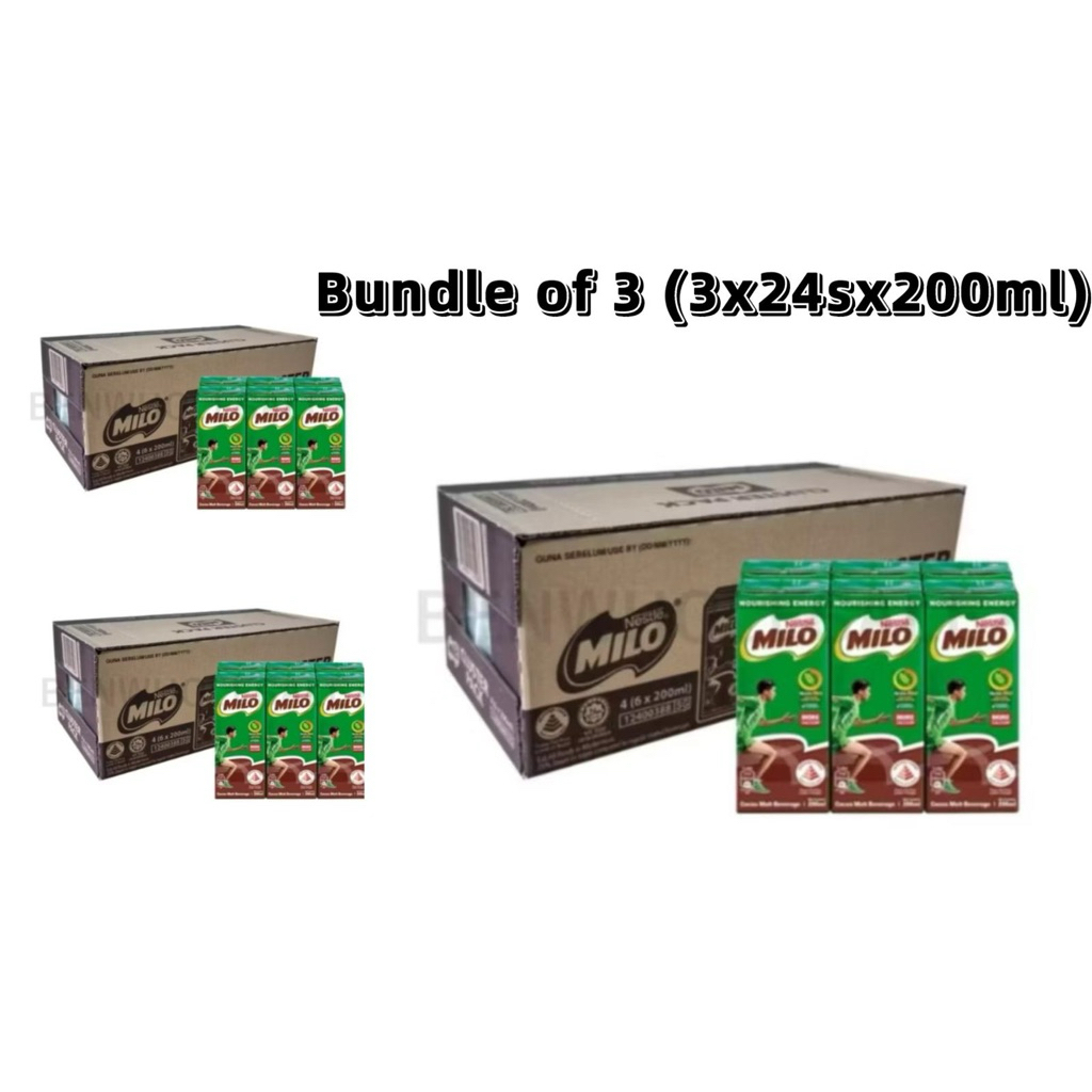 [Bundle of 3] Milo UHT Chocolate Malt Packet Drink(3x 24's x 200ml ...