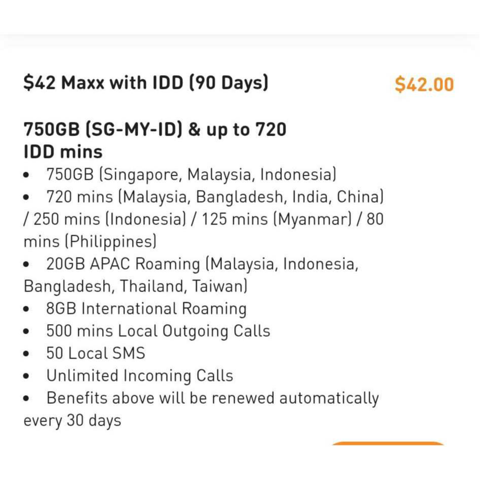 M1 Maxx $42 Prepaid – 750GB SG/MY/ID, 1,250 IDD Mins, 28GB Roaming | 90-Day Plan | Auto-Renewal ...