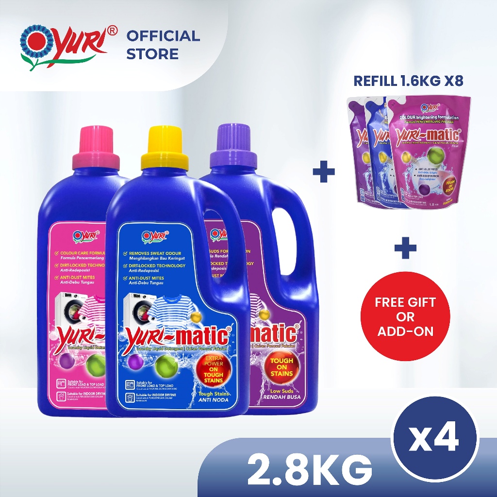 [Detergent Bundle] Yuri-matic Laundry Liquid Detergent (2.8Kg x4 ...
