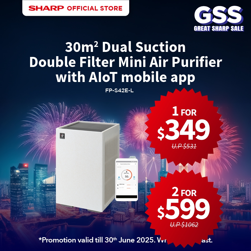 SHARP 30m² Purefit MINI Air Purifier FP-S42E-L (Light Gray) | Shopee Singapore