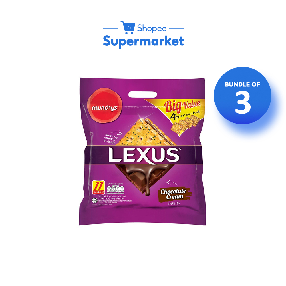 [Bundle of 3] Munchy's Lexus Chocolate Sandwich Biscuits, 418g (Halal ...