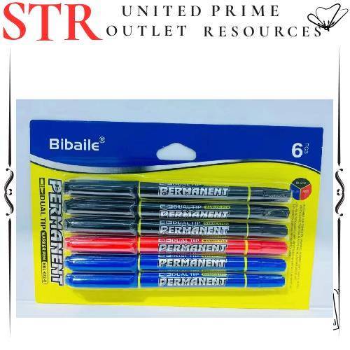Bibaile Permanent Dual Tip Marker Pen (BBL-022-6) 4 Pcs of Set (2 blue ...