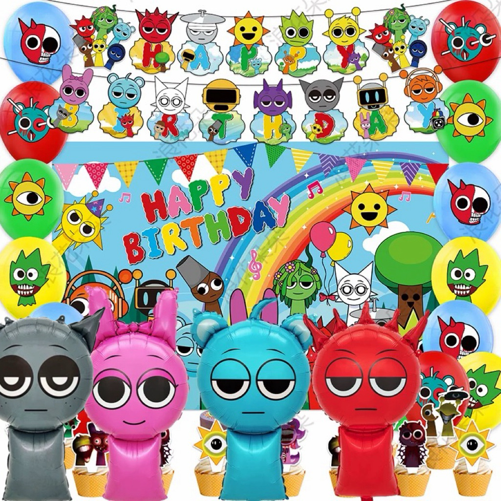 [Ready Stock] Incredibox Sprunki theme Happy Birthday Backdrop balloons ...