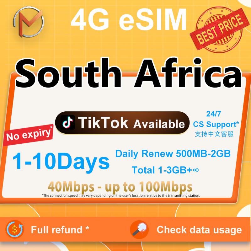 South Africa eSIM 1-10 Days Total & Daily 4G Unimited Data eSIM South Africa SIM Card eSIM send ...