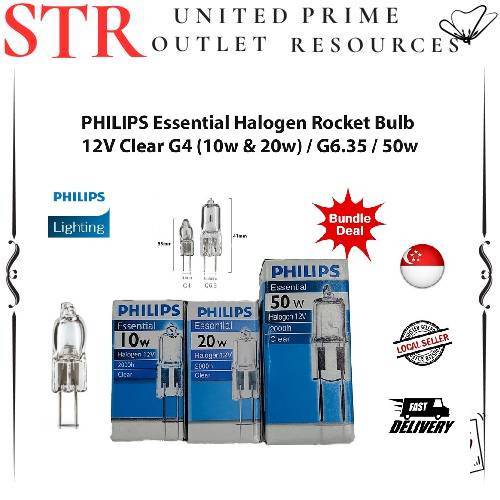 [SG SHOP SELLER] PHILIPS Essential Halogen Rocket Bulb 12V Clear G4 (10w & 20w) / G6.35 / 50w ...