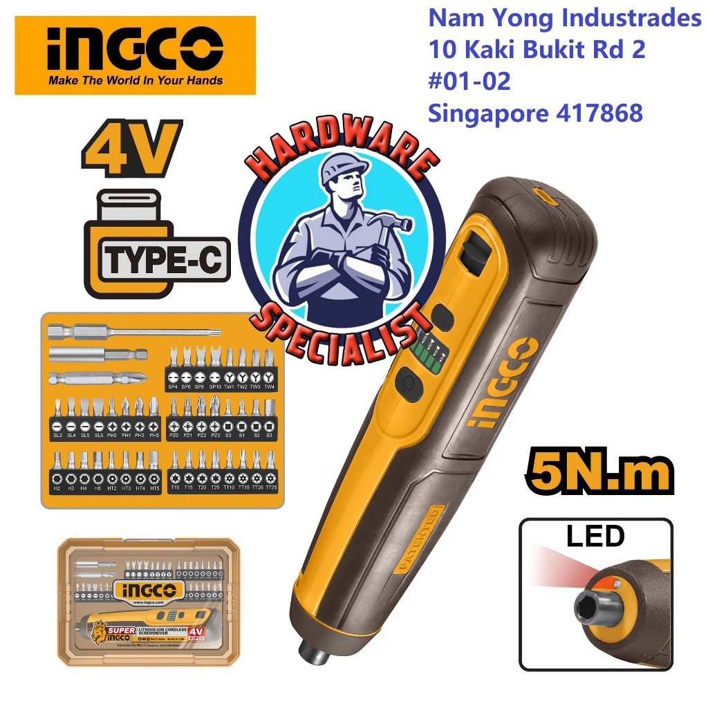 Ingco CSDLI04062 4V Lithium-Ion 5N.m Portable Rechargeable Cordless ...