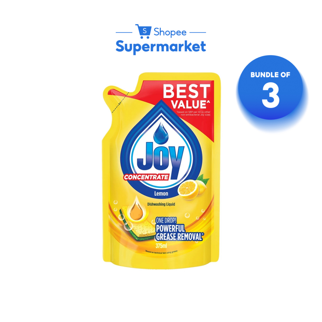 [Bundle of 3] Joy Concentrate Dishwashing Liquid Refill Lemon (375ml ...