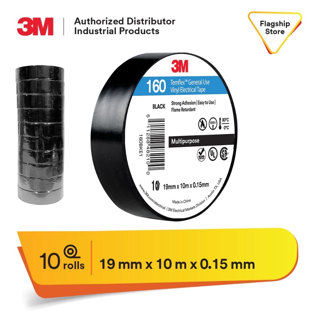 3M Temflex 160 General Use Vinyl Electrical Tape (10 rolls) | Shopee ...