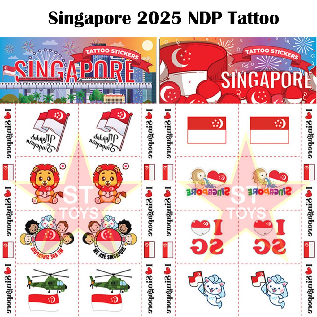 SINGAPORE NDP FLAG 2025 Temporary Tattoo (10-50 Sheets) | Shopee Singapore