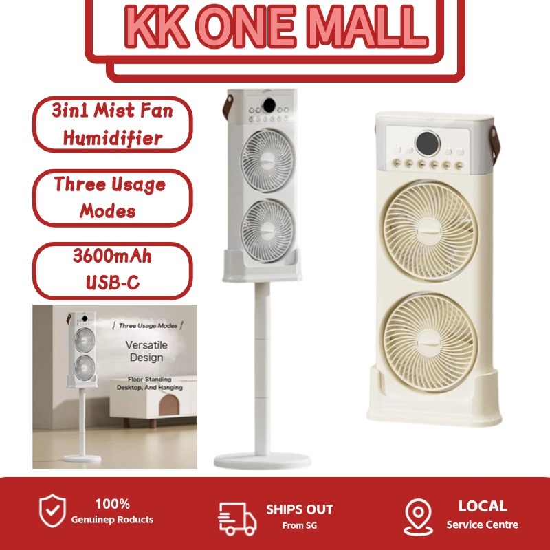 SG KK ONE MALL 3in1 Mist Fan Humidifier | 3600mAh USB-C | ≤25dB Quiet ...