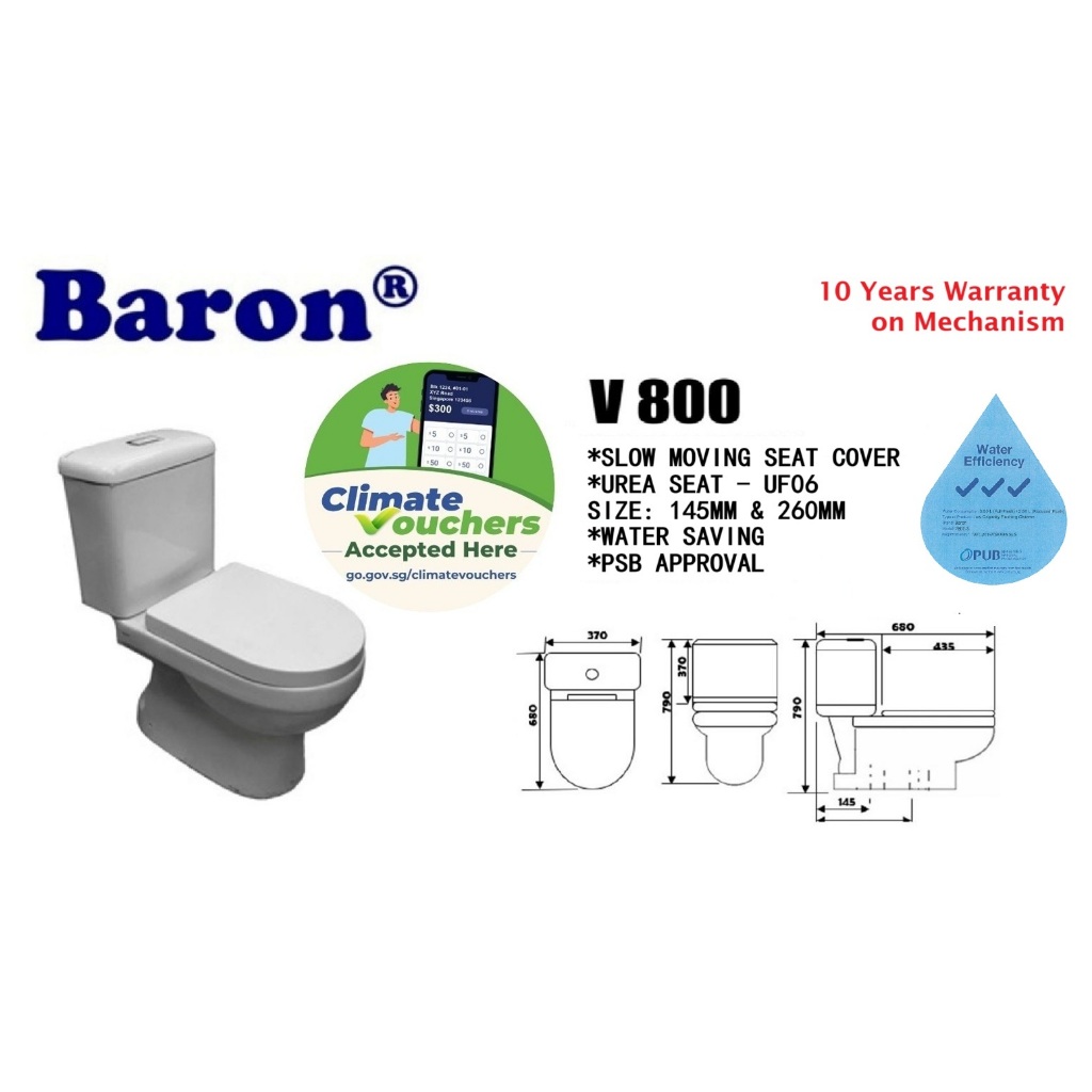 [CLIMATE VOUCHER] Baron V800 Toilet Closet $358 with Installation ...