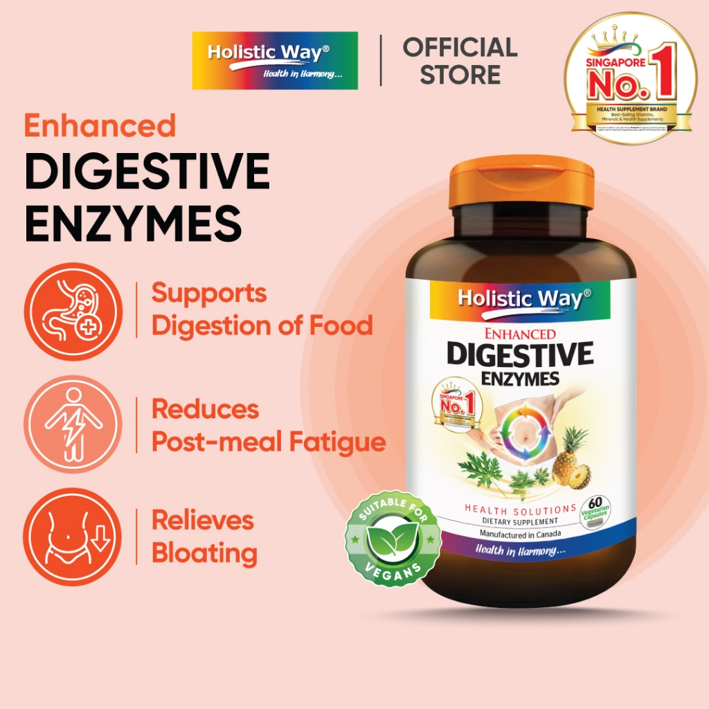 Holistic Way Enhanced Digestive Enzymes - 60 Vegetarian Capsules (New ...