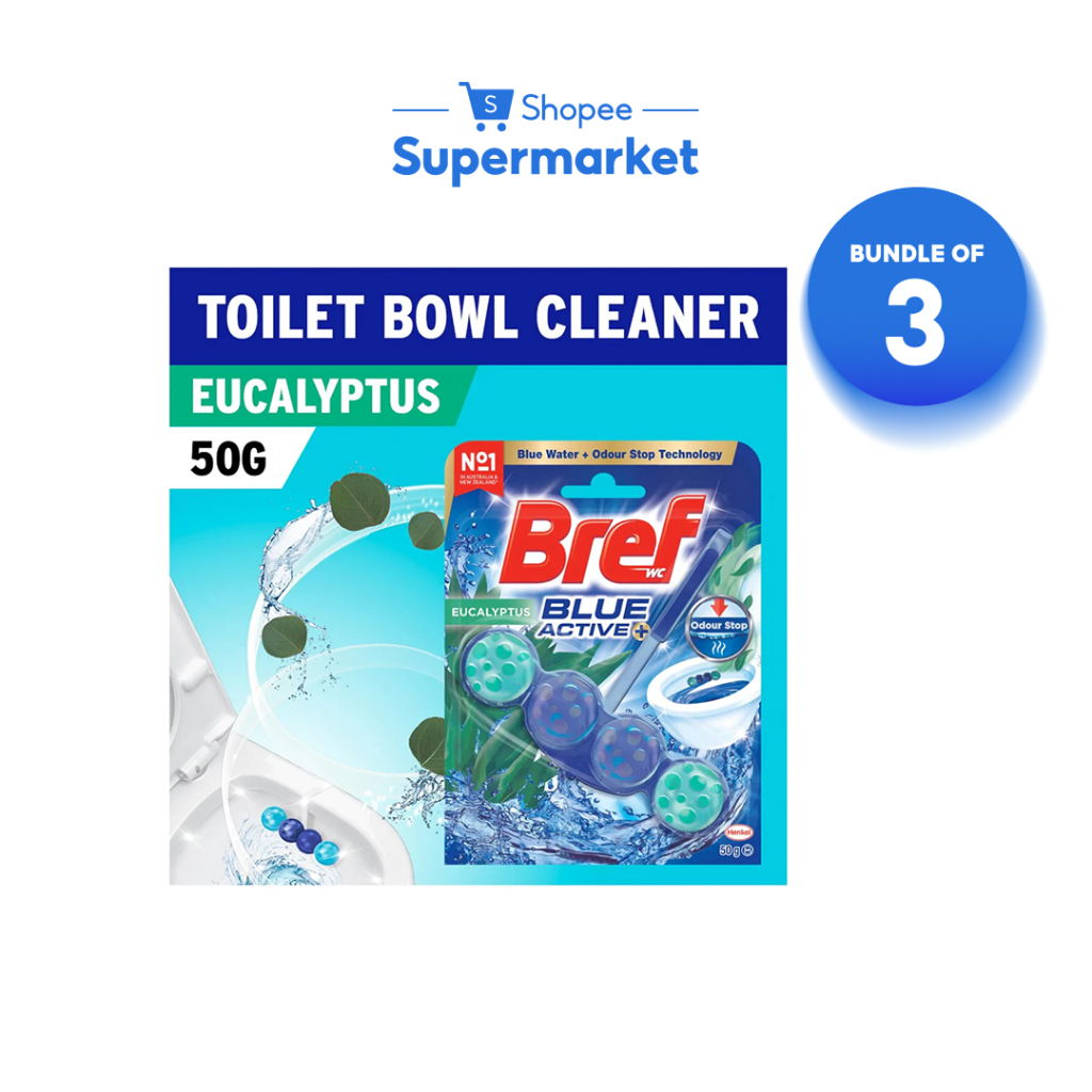 [Bundle of 3] Bref Blue Active Automatic Toilet Bowl Cleaner Eucalyptus ...